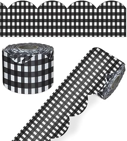 Carson Dellosa Farmhouse 65 Ft Scalloped Gingham Black and White ...