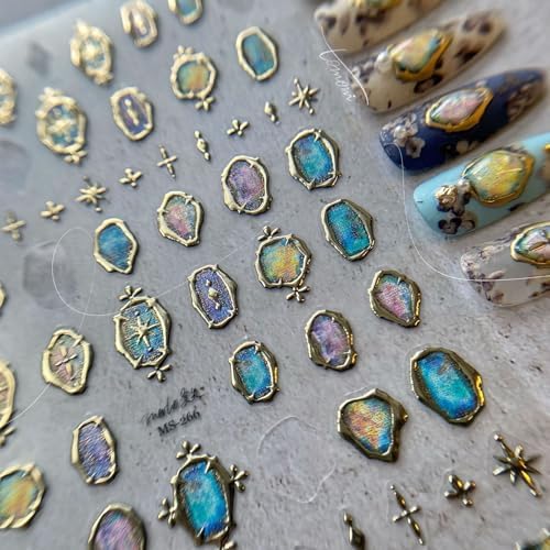Amazon.com: Gemstone Bronzing Nail Art Stickers Retro Metal Gem Frame ...