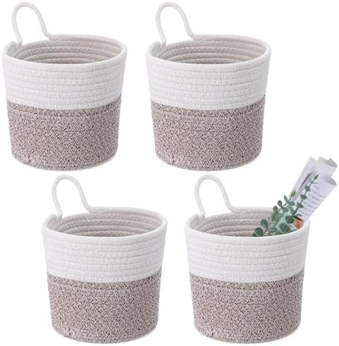 Amazon.com: 4 Pack Hanging Storage Basket, Small Woven Hanging Basket ...
