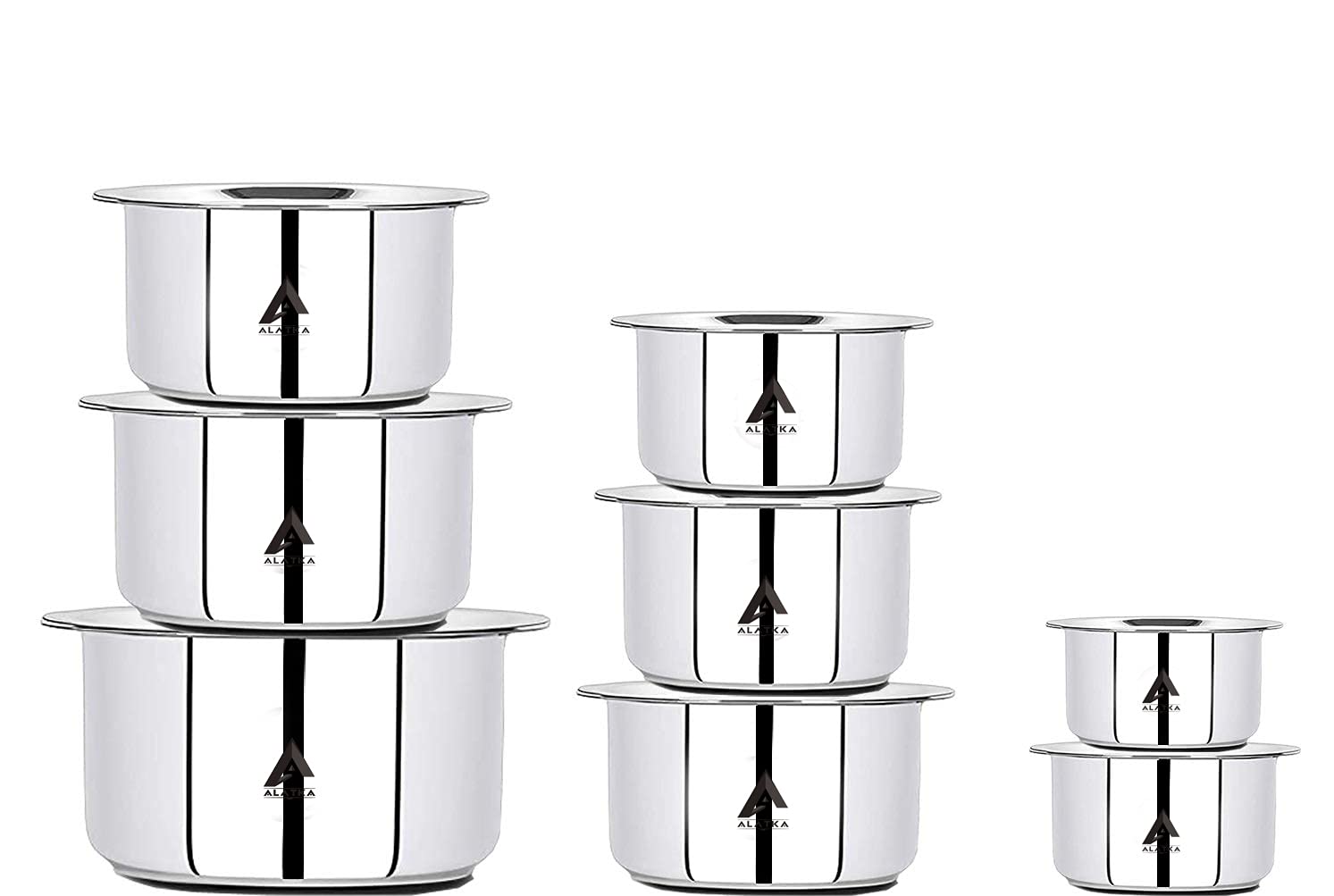 Buy ALATKA Stainless Steel Flat Base Patila Set Induction Pots with Lid ...