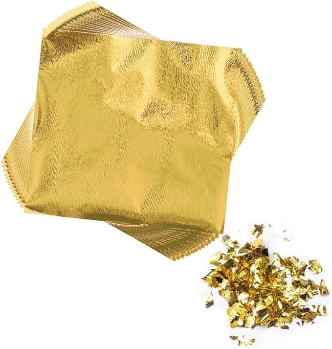 A.K GOLD LEAF 100 Gold Leaf Sheets, imitation Gold Leaf Foil Paper for ...