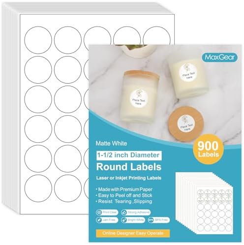 Amazon.com : MaxGear 1.5" Round Sticker Labels 900 Pcs, for Inkjet or ...