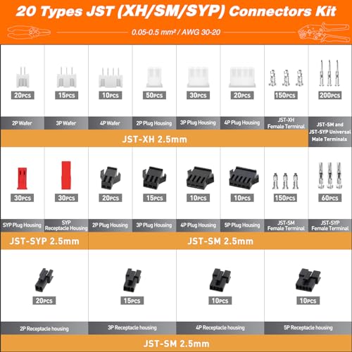 PEBA JST Crimping Tool kit, JST Crimper with 20 Styles JST-XH/JST-SM ...
