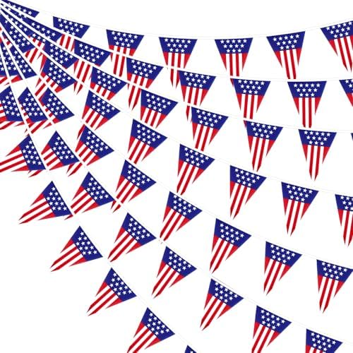 Amazon.com: GCQQ USA Flag Pennant Banners - 40pcs Red White Blue 36FT ...