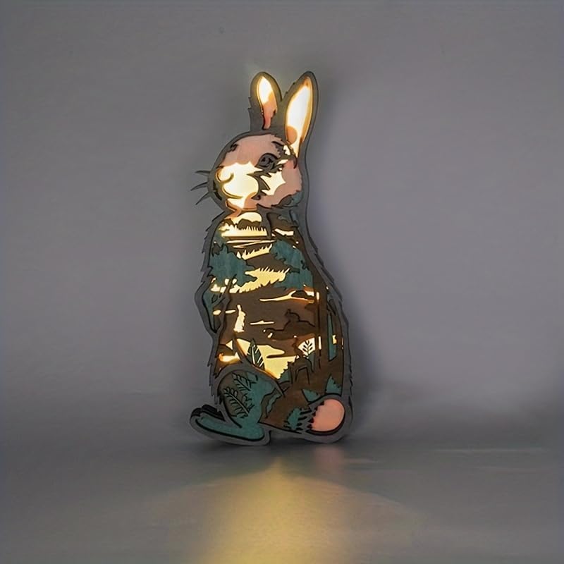 3D Wooden Animals Carving LED Night Light, Wood Carved Lamp Festival ...