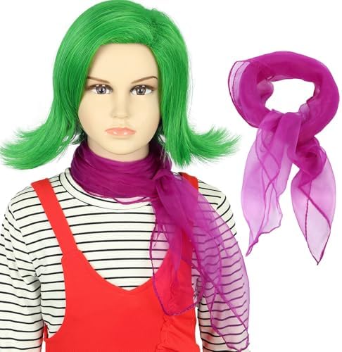 Amazon.com: VGbeaty Short Green Wavy Wig with Purple Scarf Girls Side ...