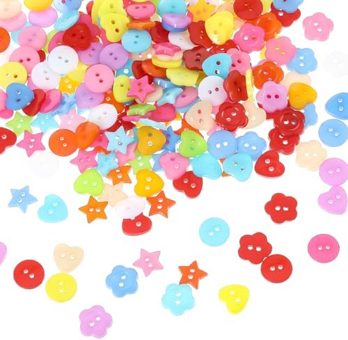 Xinjoduz 400 PCS Button for Crafts, 2 Holes Assorted Round Heart Star ...