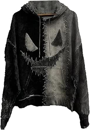 Amazon.com: Retro Halloween Spooky Face Contrast Colorblock Patchwork ...
