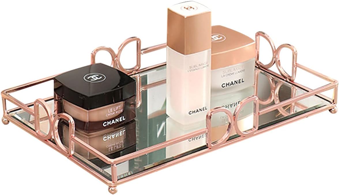 Amazon.com: OurHommie Decorative Tray Rose Gold Mirror Jewelry Tray ...