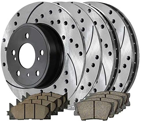 Amazon.com: Front and Rear Drilled and Slotted Brake Rotors Ceramic Brake Pads Brake Kit ...
