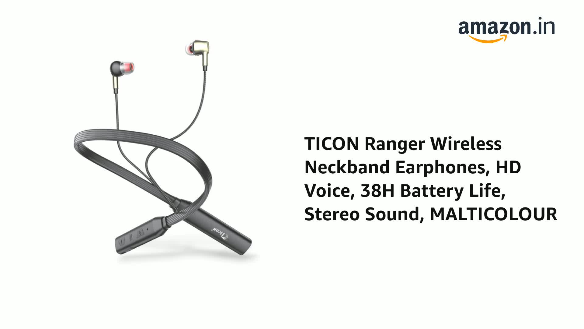 Watch TICON Ranger Wireless Neckband Earphones, HD Voice, 38H Battery ...