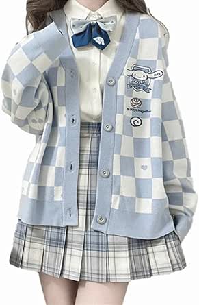Amazon.com: Kawaii Sweater Anime Plaid Cardigan Sweaters Cardigan for ...