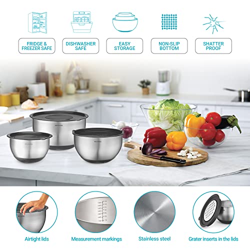 Buy Mixing Bowls with Lids Set - Nesting Bowls with Graters, Handle ...