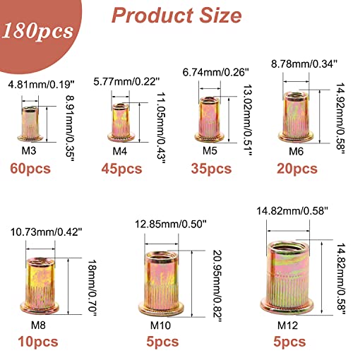 Snapklik.com : Weideer 180Pcs Metric Rivet Nuts Assortment Kit M3 M4 M5 ...