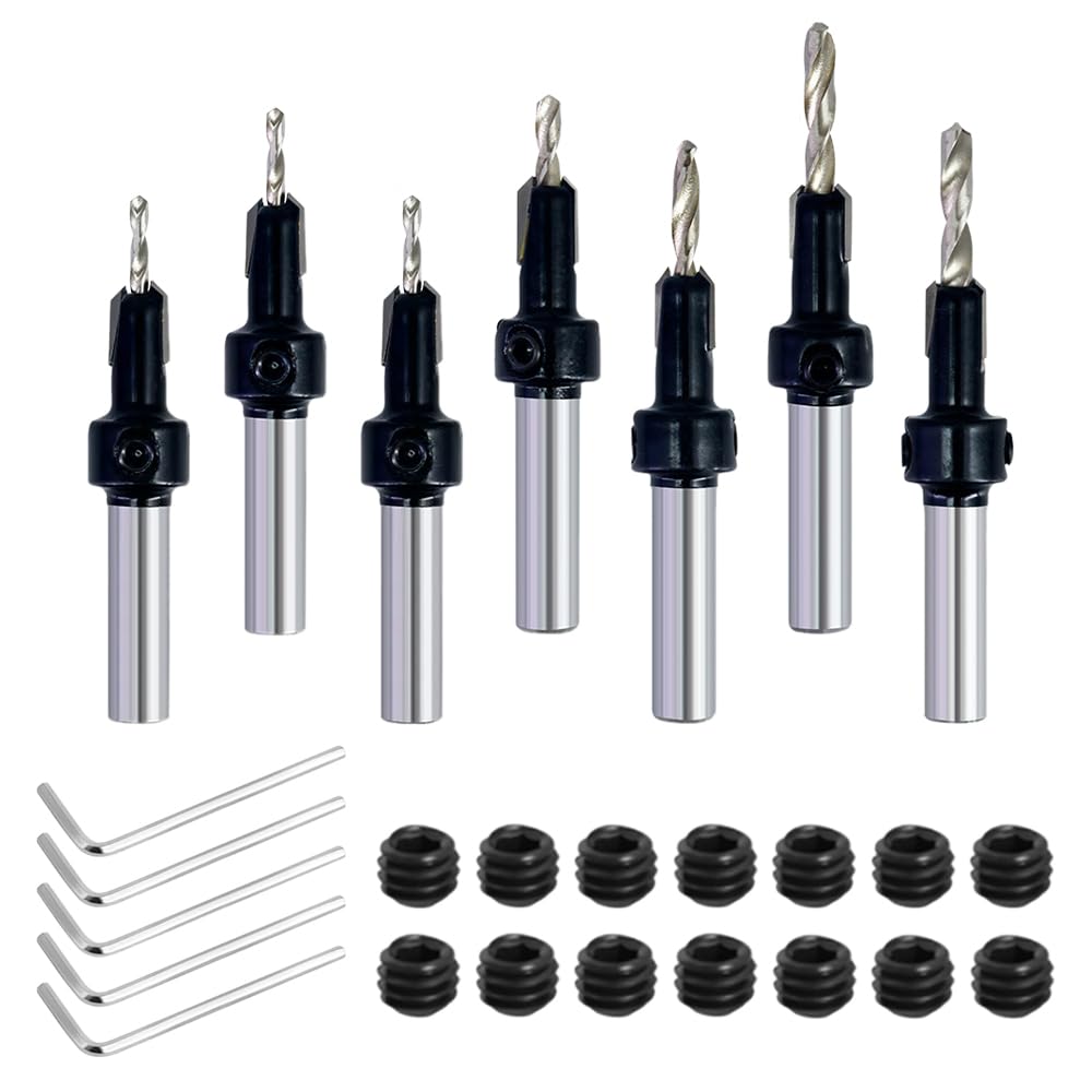 7 Pcs Countersink Drill Bit Set, 3 in 1 Wood Pilot Countersink Drill ...