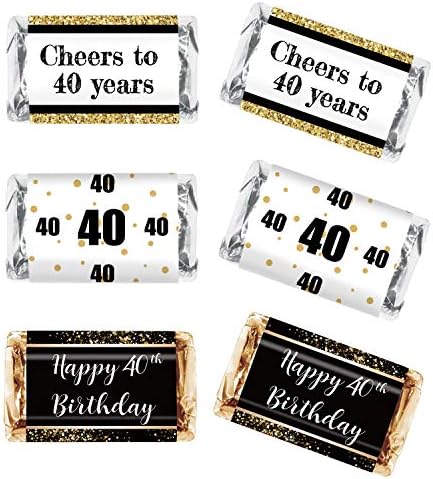 Amazon.com: Tenare 90 Pcs 40th Birthday Candy Bar Wrappers Black and ...