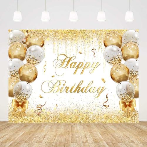 Amazon.com : AIBIIN 7x5ft Happy Birthday Backdrop Gold Birthday Photo ...