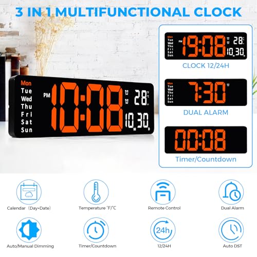 Sukeen Digital Wall Clock, 13″ Digital Clock Wall Clock Digital Alarm ...