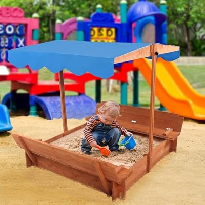 Buy Wooden Sandbox with Convertible Cover Kids Outdoor Backyard Bench ...