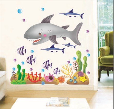 Amazon.com: Undersea Big Shark Baby's Bedroom Wall Decal Ocean Fish ...