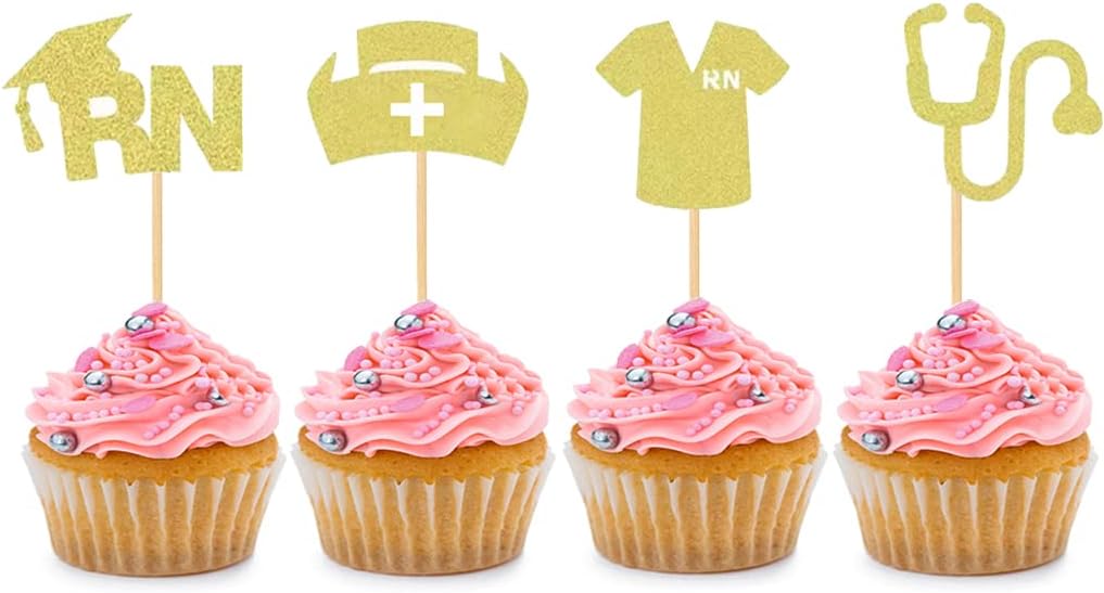 Amazon.com: BoningNEW 24 Pcs Nursing Cupcake Toppers Nurse Graduation ...
