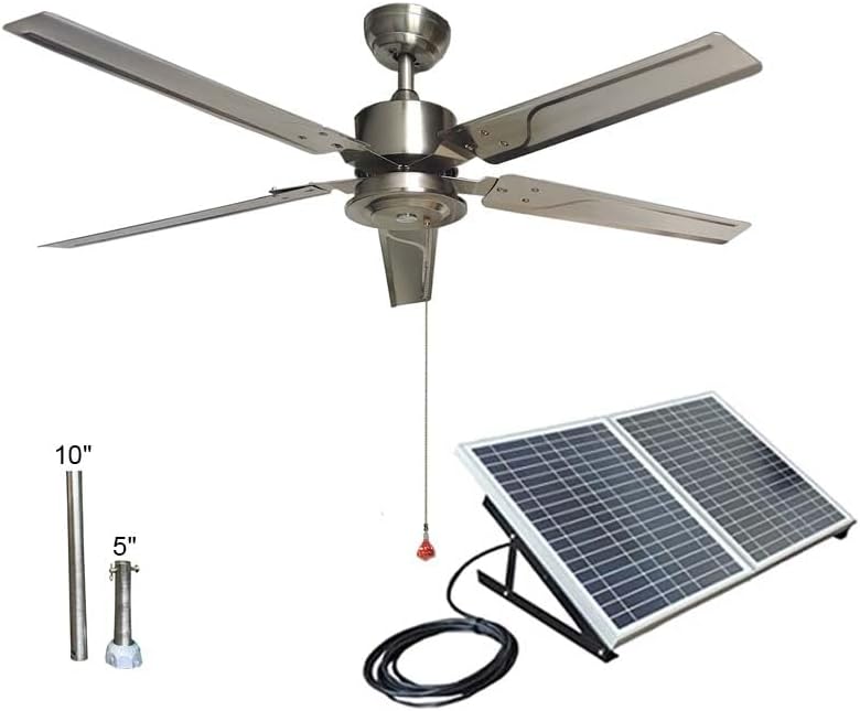 Outdoor 52 solar ceiling fan with 5 blades 40W solar panel for porches ...