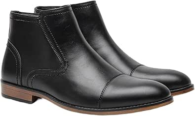 Amazon.com | Men’s Outdoor Leather Side-Zip Boots Fashion Casual Ankle ...