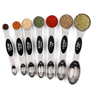 Magnetic Measuring Spoons Set of 7 Stainless Steel Metal Double Sided ...