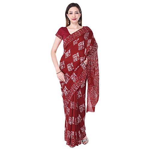 Buy Saniya Creation Maroon Color Hand Block Print Chiffon Saree With ...