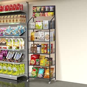Nisorpa 5 Tier Supermarket Retail Display Rack with Wheels, 10 Hooks ...