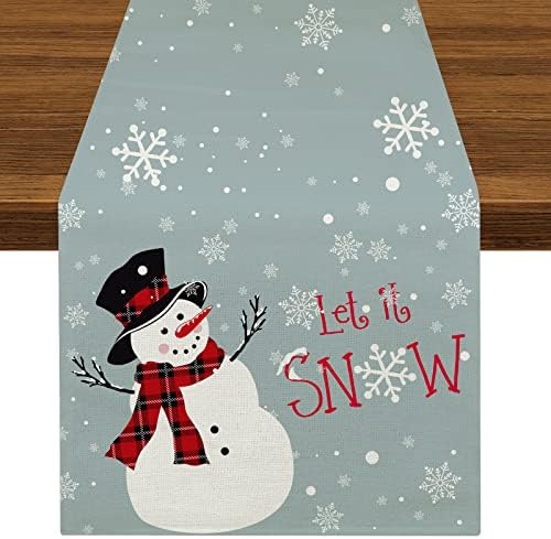 Amazon.com: Christmas Winter Snowman Table Runner Snowflake Let It Snow ...