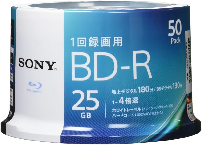 Amazon.co.jp: ブルーレイディスク BD-R 25GB 1回録画用 50枚入り 4倍速ダビング対応 ケース無し 50BNR1VJPP4 : パソコン・周辺機器