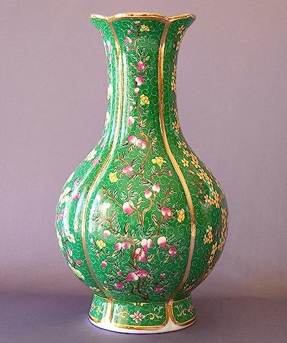 Amazon.com: 10 3/4" High Green Porcelain Vase, Chinese Painting (Flower ...
