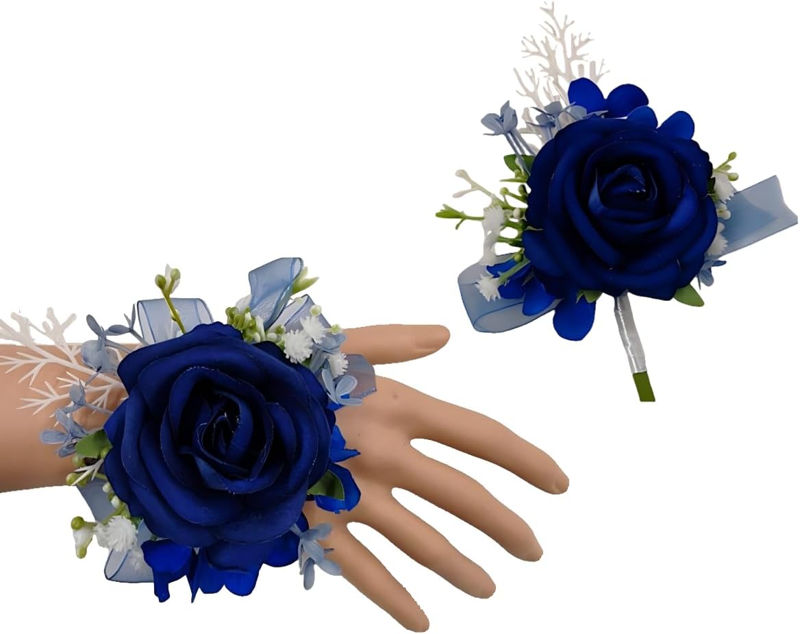 Amazon.com: Ting & Cecilly Royal Blue Rose Wedding Corsage and ...