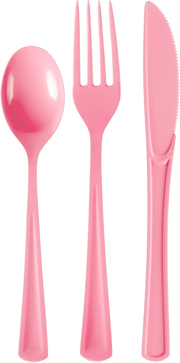 Amazon.com: Exquisite 150 Pack Pink Plastic Utensils Heavy Duty Cutlery ...