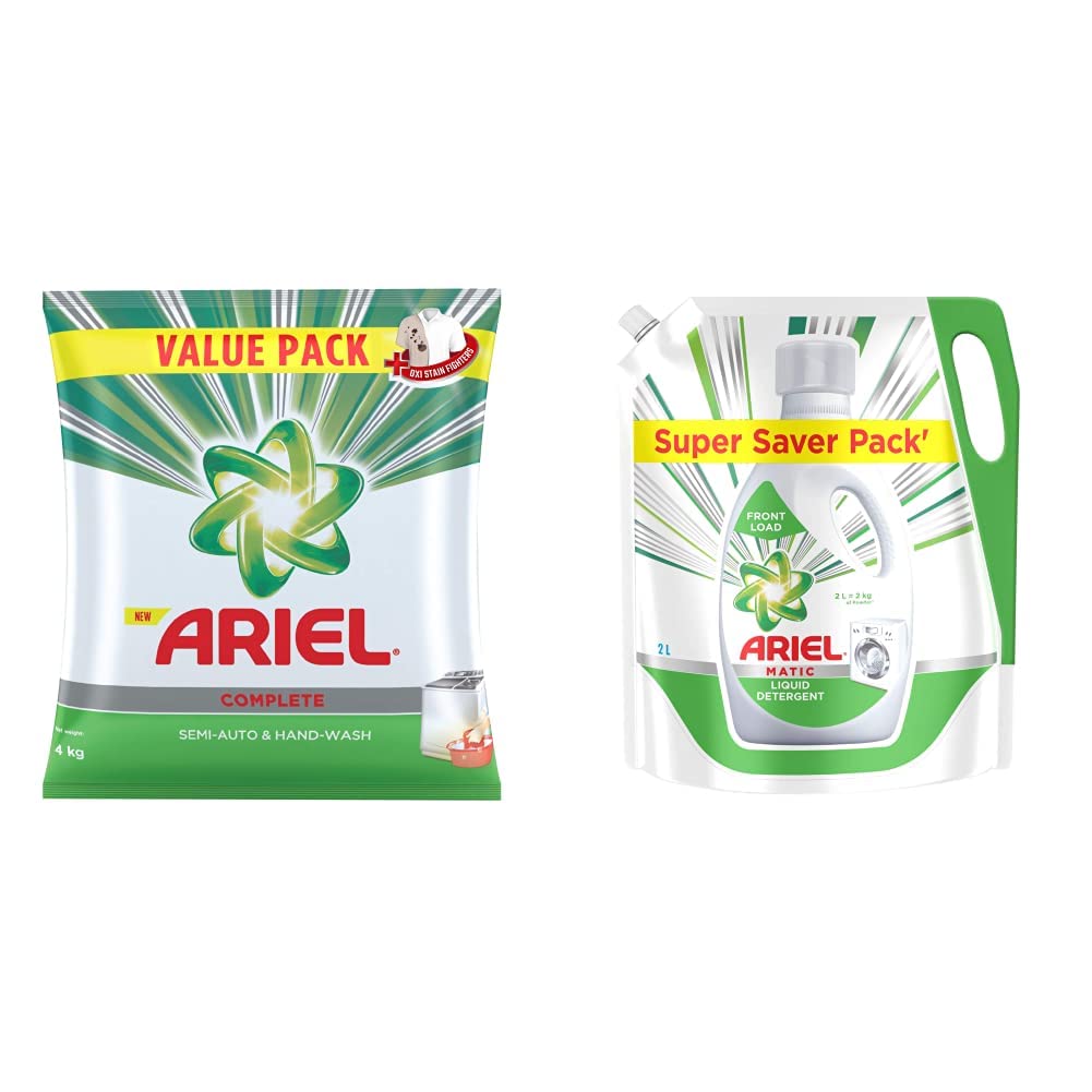 Ariel Complete Detergent Washing Powder- 4Kg Value Pack & Ariel Matic Liquid Detergent Front ...