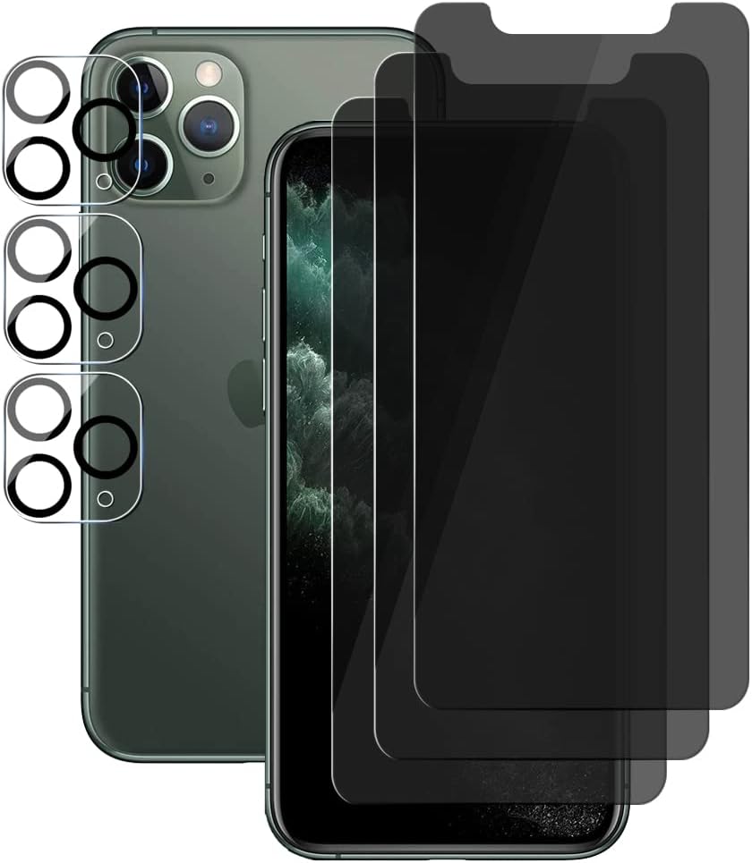 Amazon.com: UZWZW (3+3) For iPhone 11 Pro (5.8") (3 Pack) Anti Spy Private Tempered Glass ...