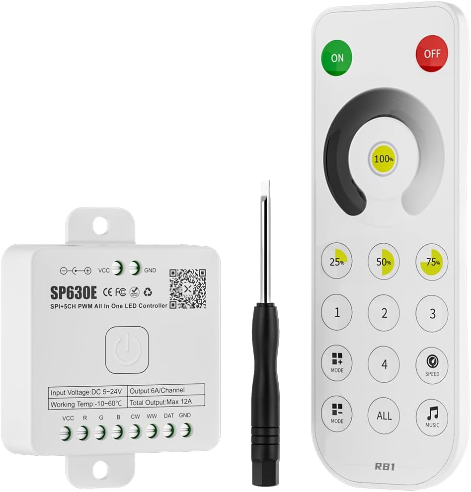 Amazon.com: BTF-LIGHTING SP630E Bluetooth Controllers 4 Zones 2.4GHz Dimming RF RB1 Remote Kit ...