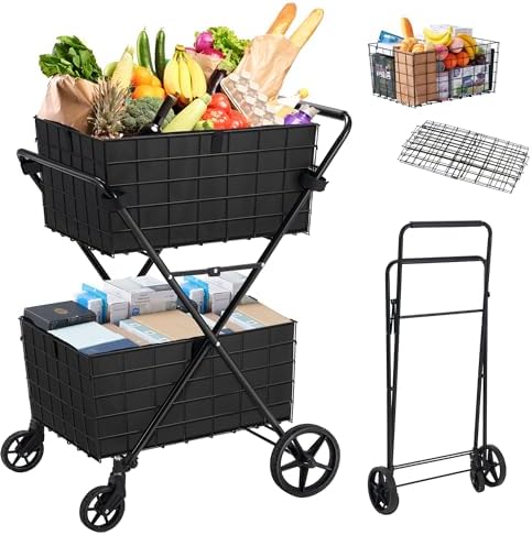 Amazon.com: Keoslpy Upgraded Folding Shopping Cart with Wheels, 75Lbs ...