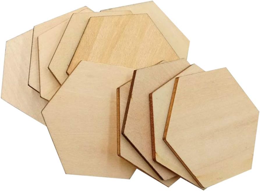 Amazon.com: 50Pcs 50MM Wooden Pieces Hexagon Wood Shape Unfinished ...