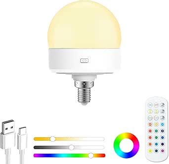 Gotopceed USB Battery Operated Light Bulb, RGB Rechargeable Bulb with ...