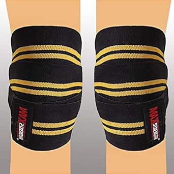 MAXSTRENGTH ® Knee Wraps Weight Lifting Heavy Duty Elasticated Knee ...