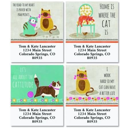 Amazon.com : 150 Personalized Return Address Labels Cute Cartoon Cats ...