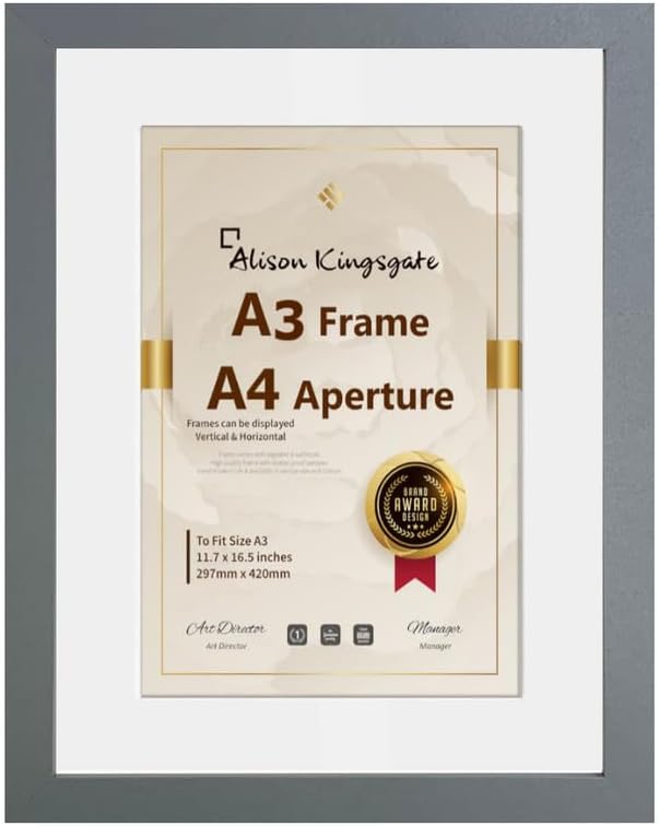 Alison Kingsgate Sleek Dark Grey A3 Frame WIth Mount For A4 Size (21 x ...