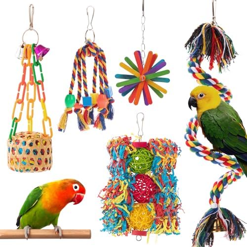 Amazon.com : KATUMO Bird Toy Set, 6pcs Chew Toys & Perch for Small ...