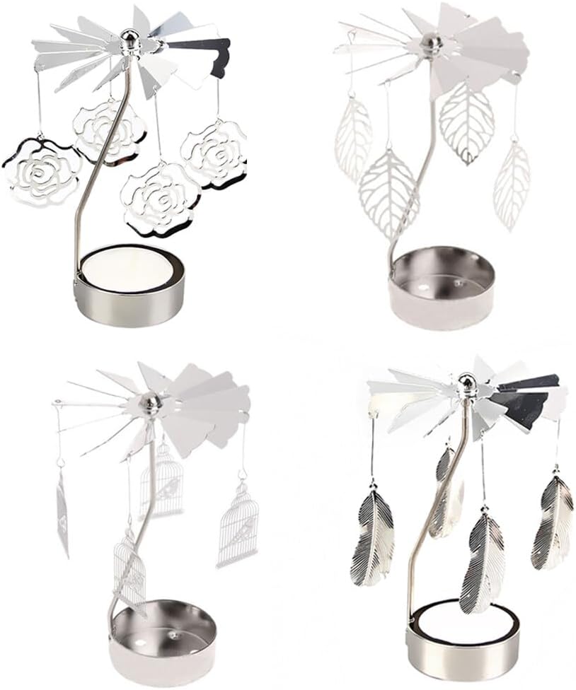 Amazon.com: 4Pcs Spinning Tea Light Candle Holder, Silver Candle ...