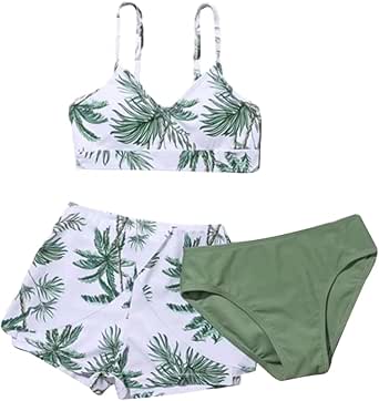 Amazon.com: BOBORA Girls Swimsuit 3 Piece Tropical Print V Neck Bikini ...