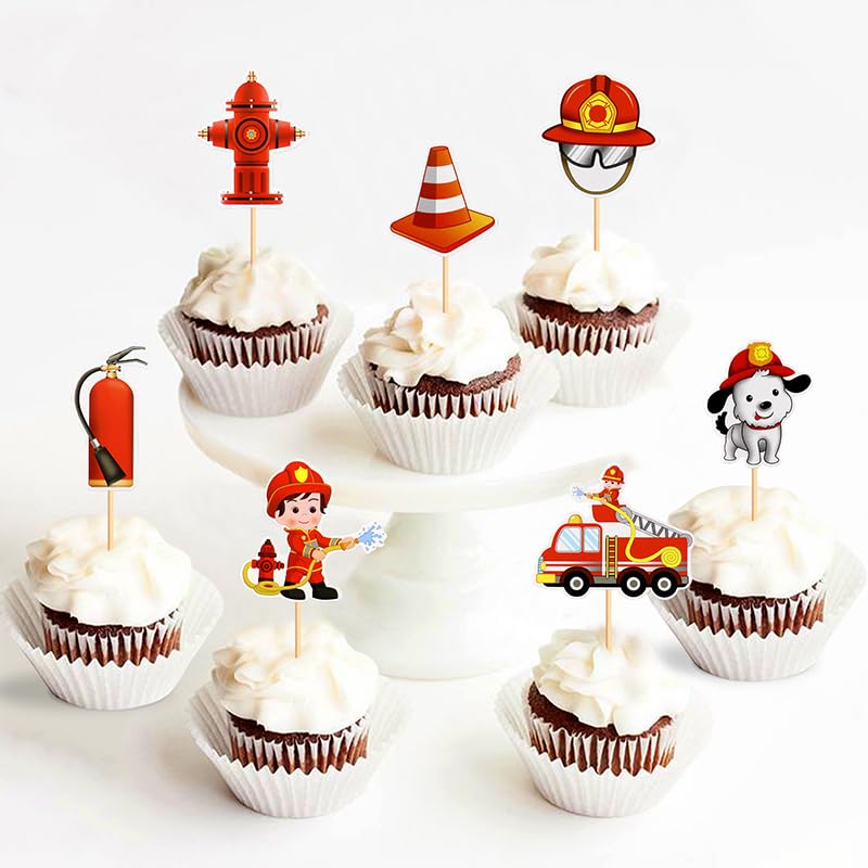 Snapklik.com : Fire Truck Cupcake Toppers,24 PCS Fireman Cupcake ...