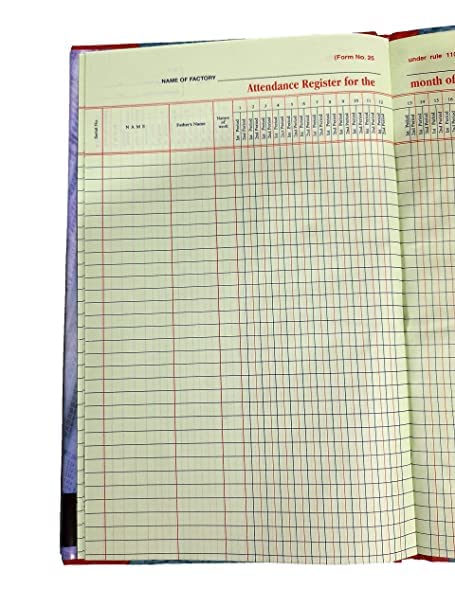 Buy Form No:25 Factory Attendance Register Under Rule 110-36 Pages Long ...