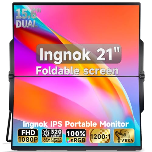 Ingnok Folding Dual Computer Monitor, 15.6" IPS FHD Laptop Screen ...